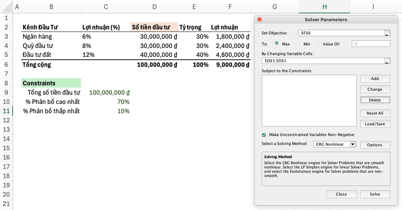 Cách dùng Solver trong Excel