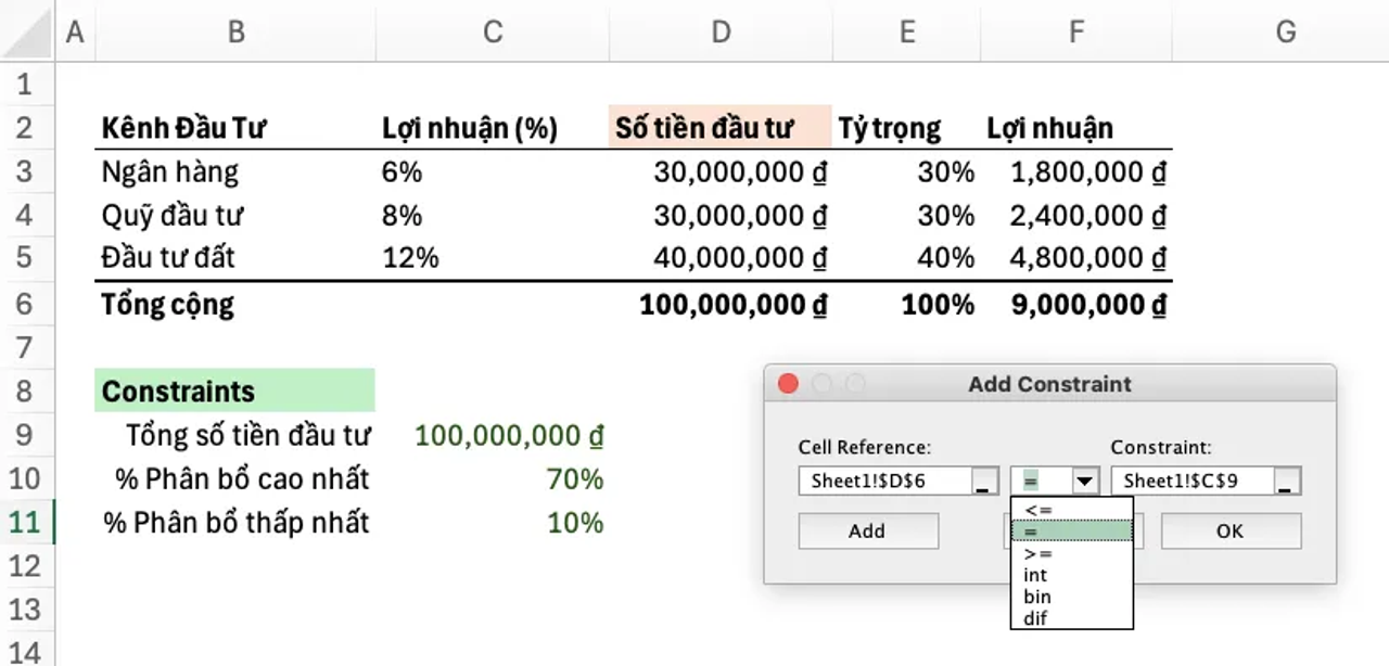 Cách dùng Solver trong Excel